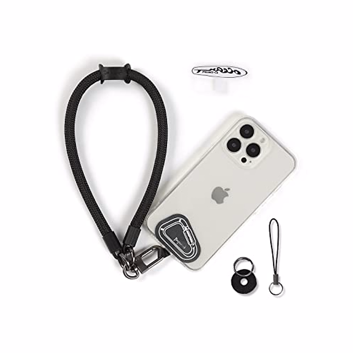 project-cb Hand Wrist Phone Strap,Phone Lanyard Patch ×2,Cell Phone Case Holder,Wristlet Strap for Key,AirPods,Camera (Black, 15.7inch)