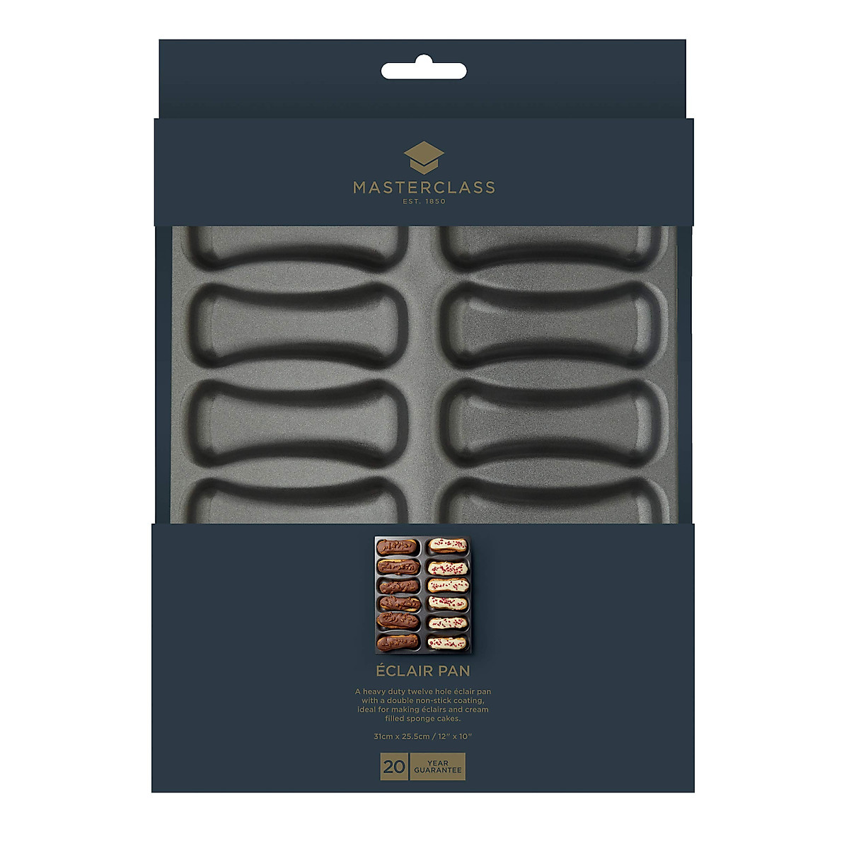 MasterClass 12-Hole Non-Stick Éclair Baking Tray, 31 x 25.5cm, Grey