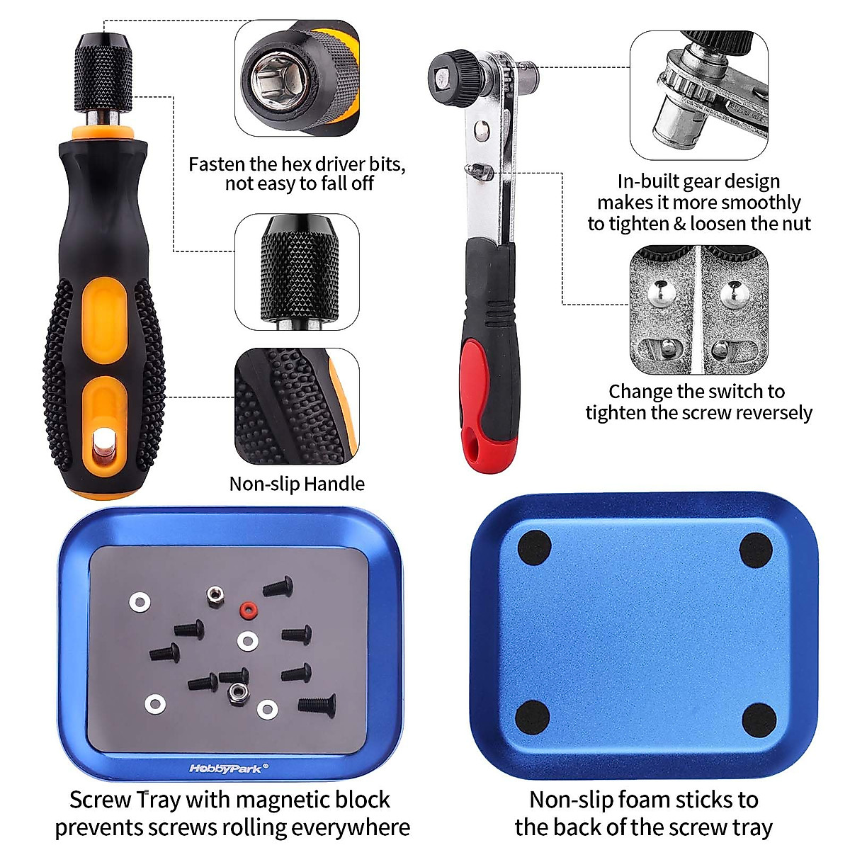 HobbyPark 620pcs RC Screw Kit Screws Assortment Set Hardware RC Repair Tool Kit RC Screwdrivers Hex Drivers w/Tray for Traxxas Arrma Axial Redcat Losi 1/8 1/10 1/12 1/16 Scale RC Car Truck Crawler