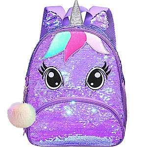 Toddler Backpack for Girls, 12" Unicorn Sequin Kids Bookbag, Cute Animal Preschool Kindergarten Schoolbag