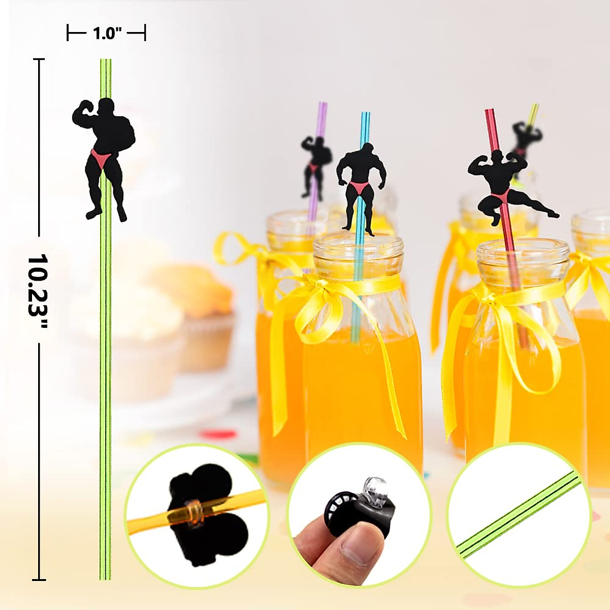 24pcs Bachelorette Party Favors Pink Stripper Dancing Men,Reusable Crazy Straws,Bachelor Straws,Mexican Mermaid Naughty Party Drinks Cocktail Straws Party Supplies bodybuilding 6 color Straws