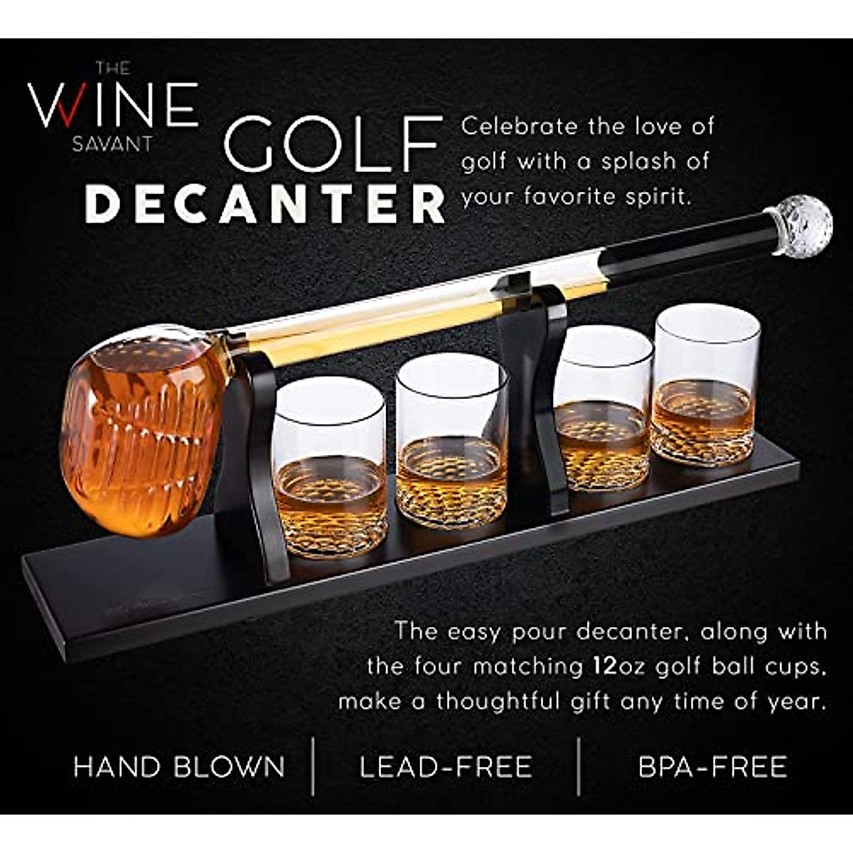 Golf Whiskey Decanter and 4 Liquor Glasses - Decanter & Glass Set - Golf Stick Gifts for Men - Unique Whiskey Decanter Set - Bourbon & Scotch Decanter for Serving Alcohol - Golfer Gifts for Dad