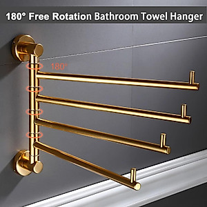 Swivel Gold Bathroom Towel Holder,Swing Out Towel Racks for Bathroom Kitchen,Wall Mount Drying Racks for Laundry,Rustproof Solid Aluminium Towel Hanger Storage Organizer Space Saving Towel Rails (Col