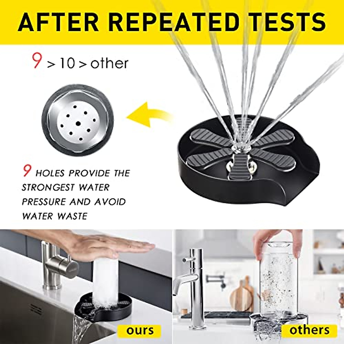 KAYNLESS Glass Rinser Cup Washer For Sink, Metal SUS 304 Stainless Steel Glass Washer For Sink, Kitchen Sink Accessories for Washe Baby Bottle, Glass Cup, Wine Glass, etc(Black)