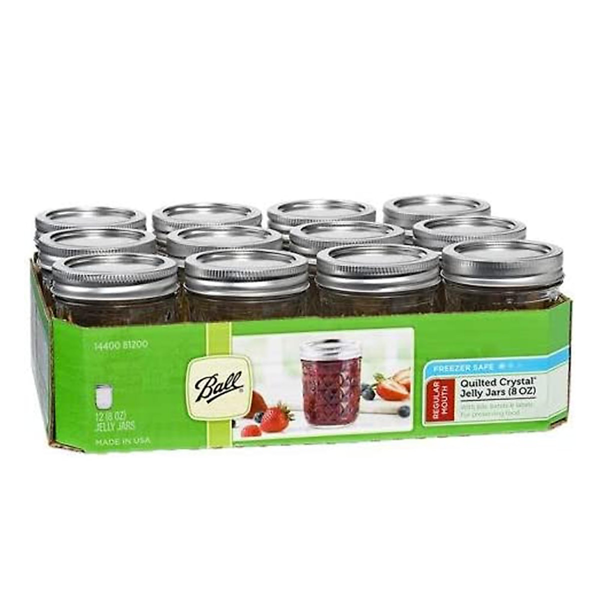 LAIBY Ball Quilted Crystal Jelly Jars (Case of 12), 8 oz glass jars with lids, Canning Lids Wide Mouth, Storage Glass Jar With Airtight Lids And Bands For Preserving, Jam, Honey and Jelly