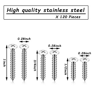 120 Pcs White Head Screws, #8 White Screws Wood Screws Stainless Steel Self Tapping Screw Wood Work for Wall Plates Replacement, 3 Sizes(1/2 Inch, 3/4 Inch, 1 Inch)