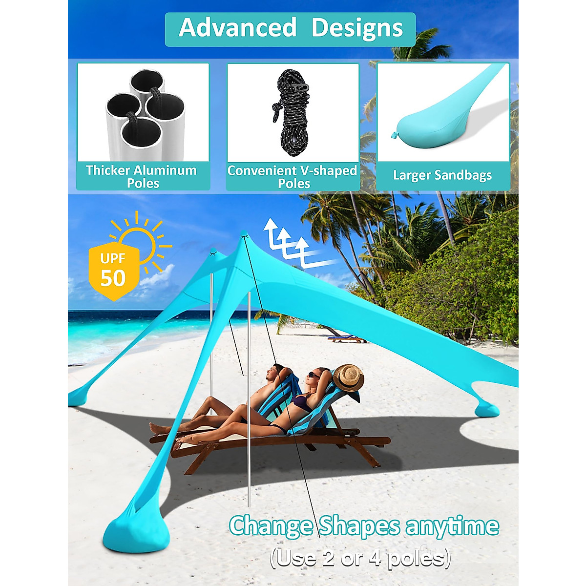 anngrowy Beach Tent Canopy 10'x10' Beach Tents Sun Shelter 6-8 Person Beach Canopy Tent Sun Shade Easy Setup Pop Up Beach Shade Canopy Portable Beach Tent UPF 50+ Waterproof Windproof Beach Canopy