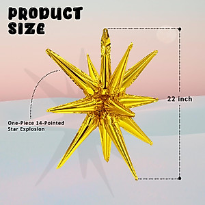9 Pcs Gold Star Foil Balloons, Huge 4D Explosion Star Aluminum Foil Mylar Balloons, 22 inch Gold star Balloon for Birthday, Baby shower, Wedding, Graduation Decorations Supplies