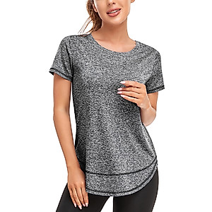 Abrooical Short Sleeve Yoga Tops for Women Workout Curved Hem Side Split Casual Sports Outfit Tees Dark Grey XX-Large