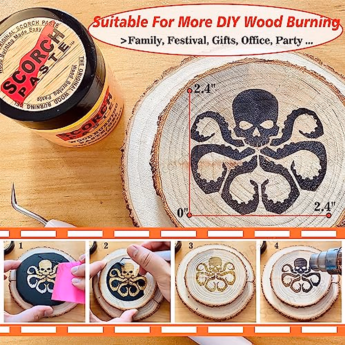 Scorch Paste - Wood Burning Paste, Wood Burning Gel Marker for Crafting & Stencil Wood Burning, Stable Heat Activated Paste, Accurately & Easily Burn Designs on Wood and Arts - 3 OZ