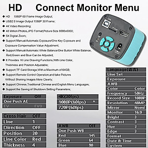 Microscope Camera, 4K Video Industrial Microscope Camera 130X 1080P Portable 100‑240VAC for Home (US Plug)