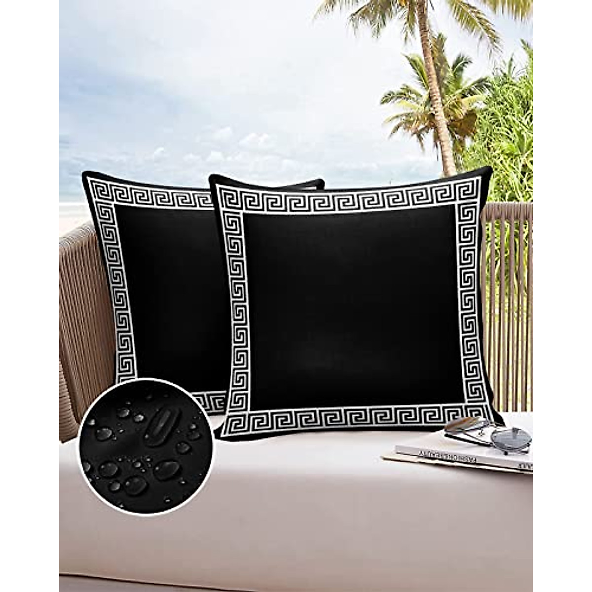 Outdoor Throw Pillow Cover Simple Geometry Greek Art Waterproof Cushion Covers 2 Pack Classic Greece Black White Pillow Cases Home Decoration for Patio Garden Couch Sofa