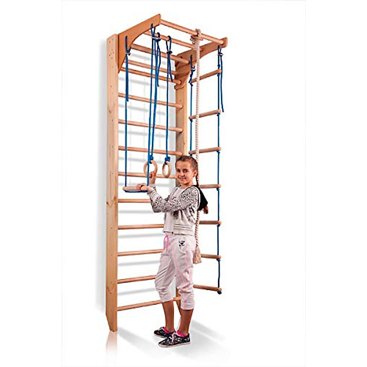 Wooden Swedish Ladder - Stall Bars Set for Physical Therapy & Gymnastics with Swing Set and Adjustable Pull-up bar - Sport Complex (KM-2)