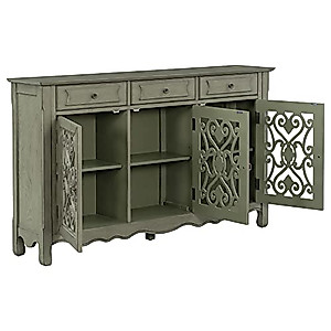 Retro Style Sideboard Console Table, Free Standing Kitchen Storage Sideboard Dining Buffet Server Cabinet, 59.8'' Console Table Sofa Table 3 Drawers, 3 Cabinets and Adjustable Shelves (Green + MDF)