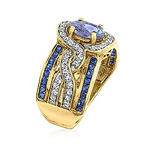 Ross-Simons 0.80 Carat Tanzanite and .60 ct. t.w. Sapphire Ring With .30 ct. t.w. White Zircon in 18kt Gold Over Sterling. Size 7