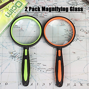 Ocim 2 Pack 75mm 10X Magnifying Glass, Kids Magnifying Glass,Magnifier with Non-Slip Rubber Handle for Seniors Reading and Kids Nature Exploration