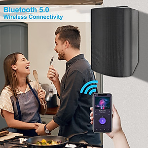 Herdio 6.5 Inches Indoor Outdoor Bluetooth Speakers Waterproof with Powerful Bass,Wall Mount Speakers Wired Weather Resistant for Patio Home Deck Porch Backyard 400 Watts(Black)