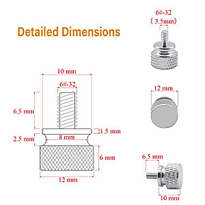 Powlankou 20 Pieces 6#-32 Computer Case Screws, Anodized Aluminum Thumbscrews, Fully Threaded Knurled Thumbscrews, Thumb Screws (Silver)