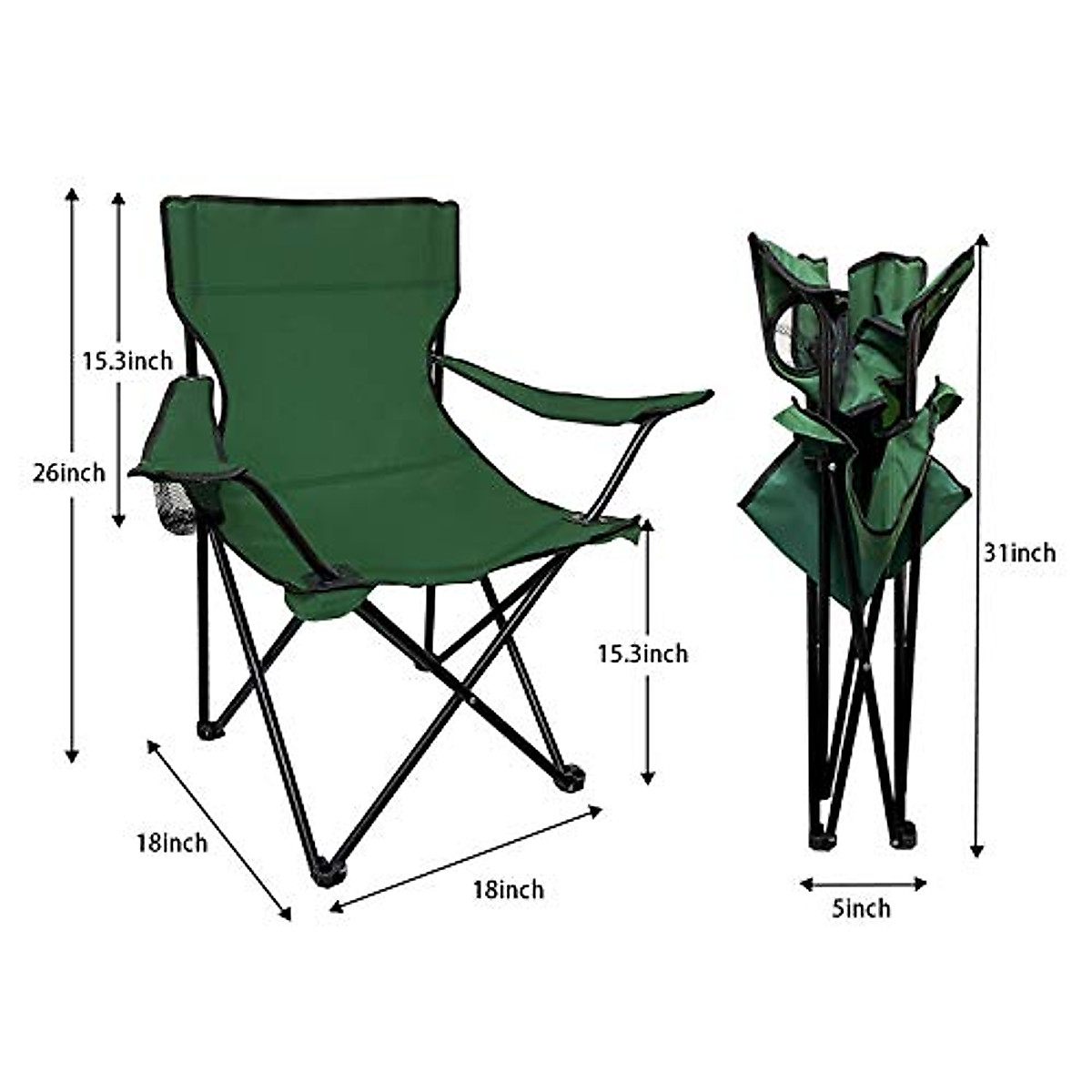 Cambyso Camping Chairs 2Packs Outdoor Chairs Foldable Portable Lawn Chair Ultra-Light Easy to Carry Fishing Chairs with Beverage Holder Heavy Duty Green