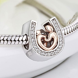 925 Sterling Silver Charm Bead fits Pandora Bracelets & Necklaces & More DIY (Lucky Mom Baby Mothers Day)