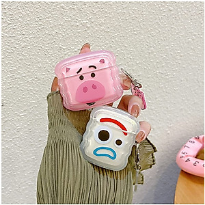 Soft TPU Clear Case with Charm Keychain Hook for Apple AirPod Disney Anime Cartoon Lotso Huggin Teddy Rex Hamm Forky Cute Lovely Adorable Kids Girls (Green Dinosaur for AirPods Pro)