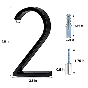 Floating House Numbers - 5 Inch Modern Address House Numbers With Nail Kit And Instructions Easy To Install High Gloss Black Number 2