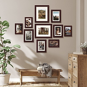 Picture Frame Set Wall Photo: 10 Variety Pack Rustic Wood Photo Frames with Real Glass and Mat Lightweight Matted Gallery Picture Frames Bulk for Wall or Tabletop Including 8x10 5x7 4x6 Walnut Brown