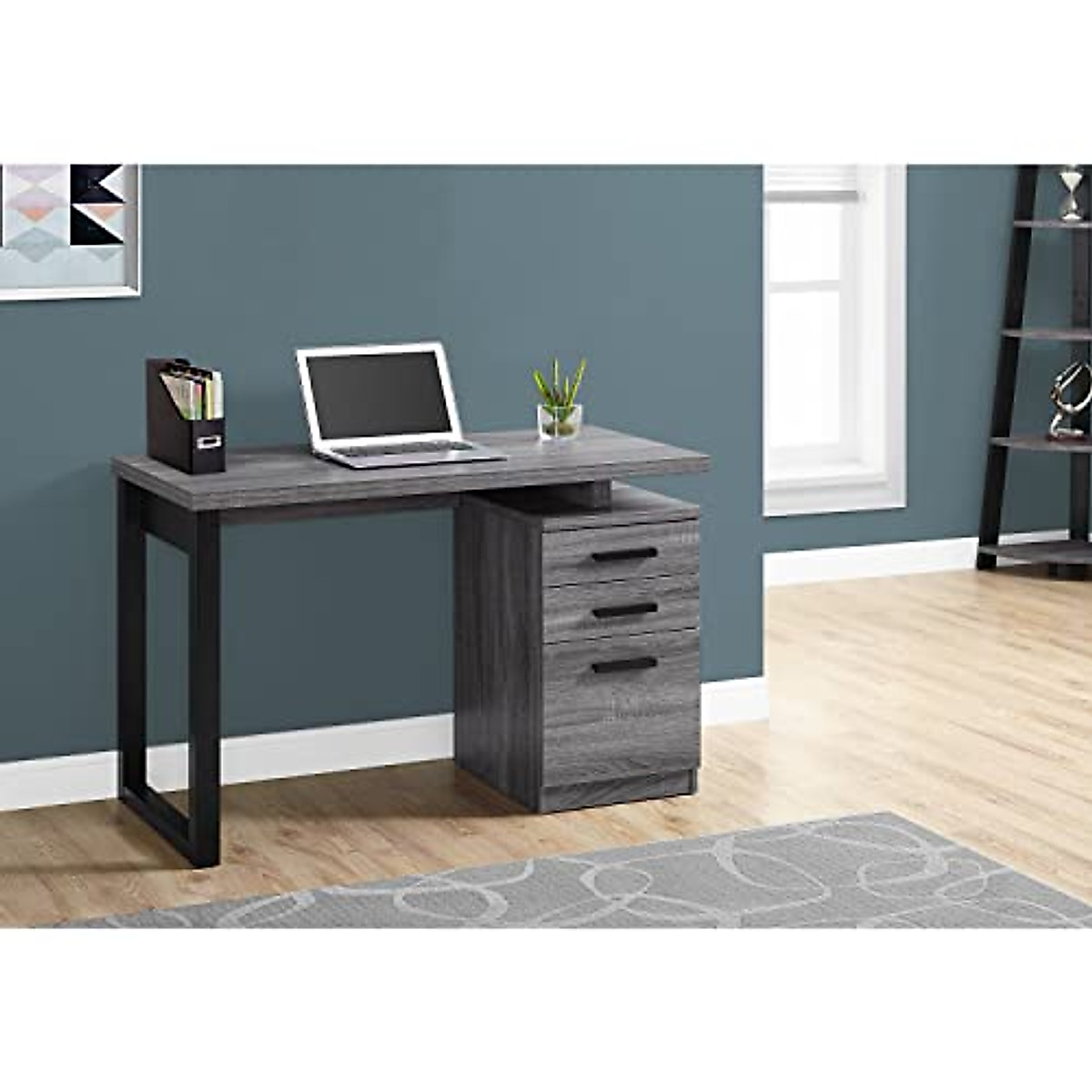 Monarch Specialties Laptop Table with Drawers for Home & Office-Contemporary Style Computer Desk, 48" L, Grey-Black Metal Leg