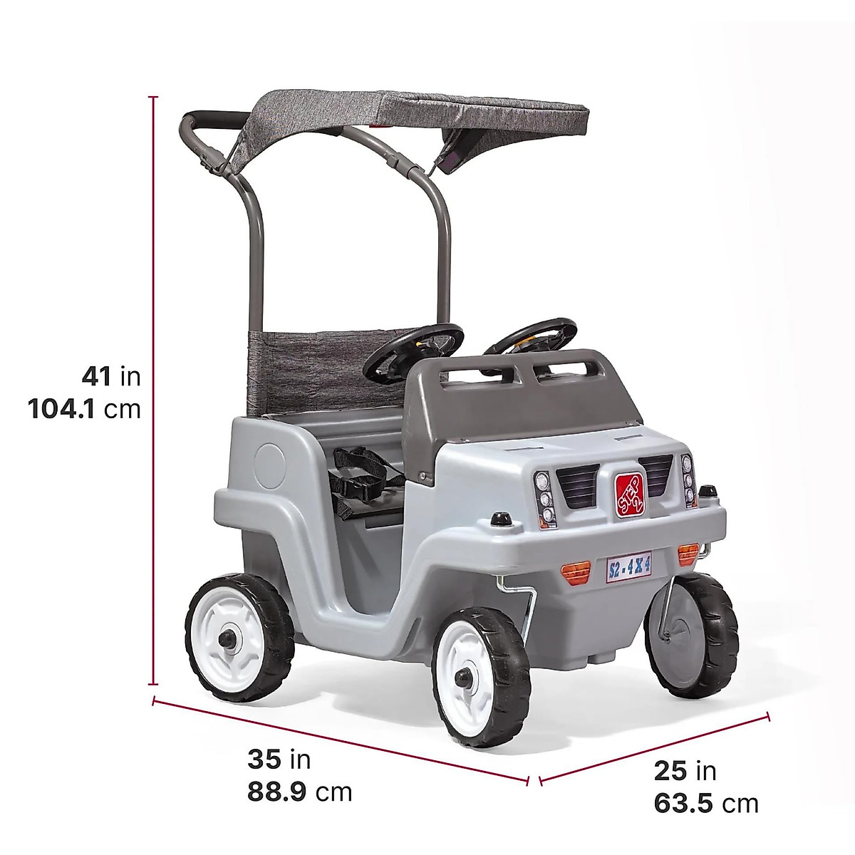 Step 2 Side-by-Side Push Around SUV Car for Kids, Easy Steer Double Rider Push Car, Toddlers Ages 1.5-5 Years Old, Ideal Stroller Substitute, Gray