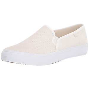 Keds womens Double Decker Perf Suede Slip on Sneaker, Cream, 7.5 US