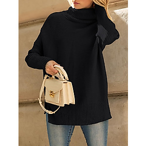 LILLUSORY Womens Turtleneck Oversized Tunic Fall Sweaters 2025 Casual Long Pullover Knit Winter Cute Poncho Fashion Trendy Clothes Outfits Clothing Tops Leggings Black