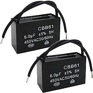 Twidec/2Pcs 450V AC 50/60Hz Run Capacitor 2-Wire Metallized Polypropylene Film Capacitors for Ceiling Fan Motor Start Run 6uf CBB61-6
