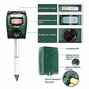 Broox 2023 Upgraded Solar Animal Repeller, Ultrasonic Repellent, Waterproof, Wireless, Motion Detection, LED Flashing Light, Dog, Cat Repellent, Squirrel, Raccoon, Skunk, Rabbit, Rodent, Fox, Deer