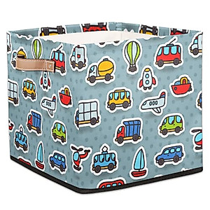 Cube Storage Bins 13 Inch Fabric Storage Basket Truck Plane Square Storage Bins Collapsible Nursery Storage Bin Organizer Basket Car Ship Storage Box for Shelves, Closet