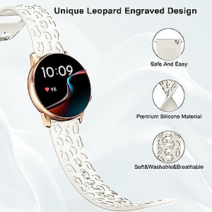 Leopard Engraved Bands Compatible with Samsung Galaxy Watch 6/5/Watch 4 40mm 44mm for Women, Samsung Galaxy Watch 5 Pro 45mm/Galaxy Active 2/Galaxy Watch 3, 20mm Soft Silicone Replacement Sport Strap