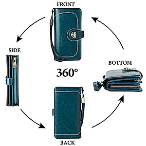 FOXLOVER Designer Wristlet Wallets for Women Large Capacity Ladies RFID Blocking Leather Credit Card Holder