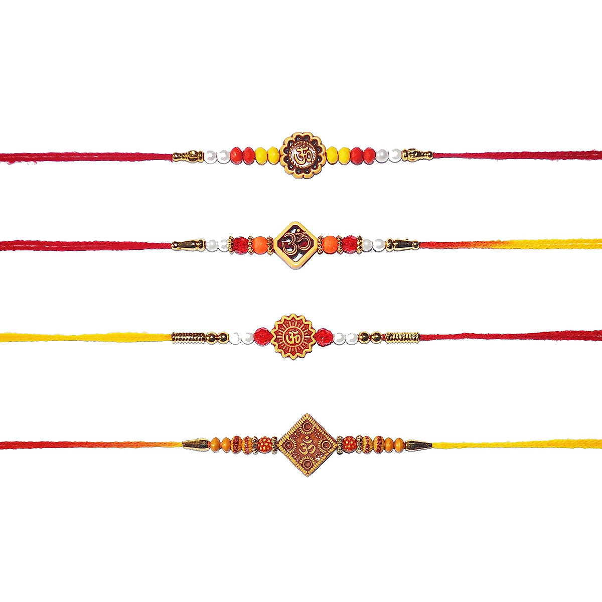 Rakhi for Brother Combo of Multi-Design Om Rakhis Spiritual Rakhi Set Traditional Indian Handmade Rakhi Raksha Bandhan Gift - Set of 4
