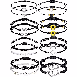 8 Sets Friend Bracelets Matching Bracelets for Couples Sunflower Bracelets Yin Yang Pinky Promise Bracelets Sun and Moon Bead Heart Bracelet for Graduation Gifts Cool Bff Friendship Boy, Girlfriend