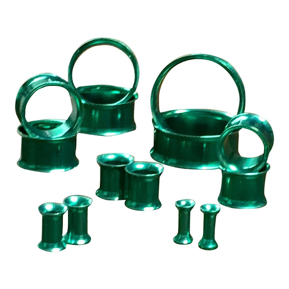 Lobal Domination Pair of Green Titanium Anodized Double Flare Tunnels Plugs Earlets Gauges Body Jewelry (00g (10mm))