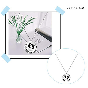 FEELMEM Mom to Be Gift Pregnancy Gift Footprints Keychain Sometimes The Smallest Things Take Up The Most Room in Your Heart Gift for New Mom (necklace)