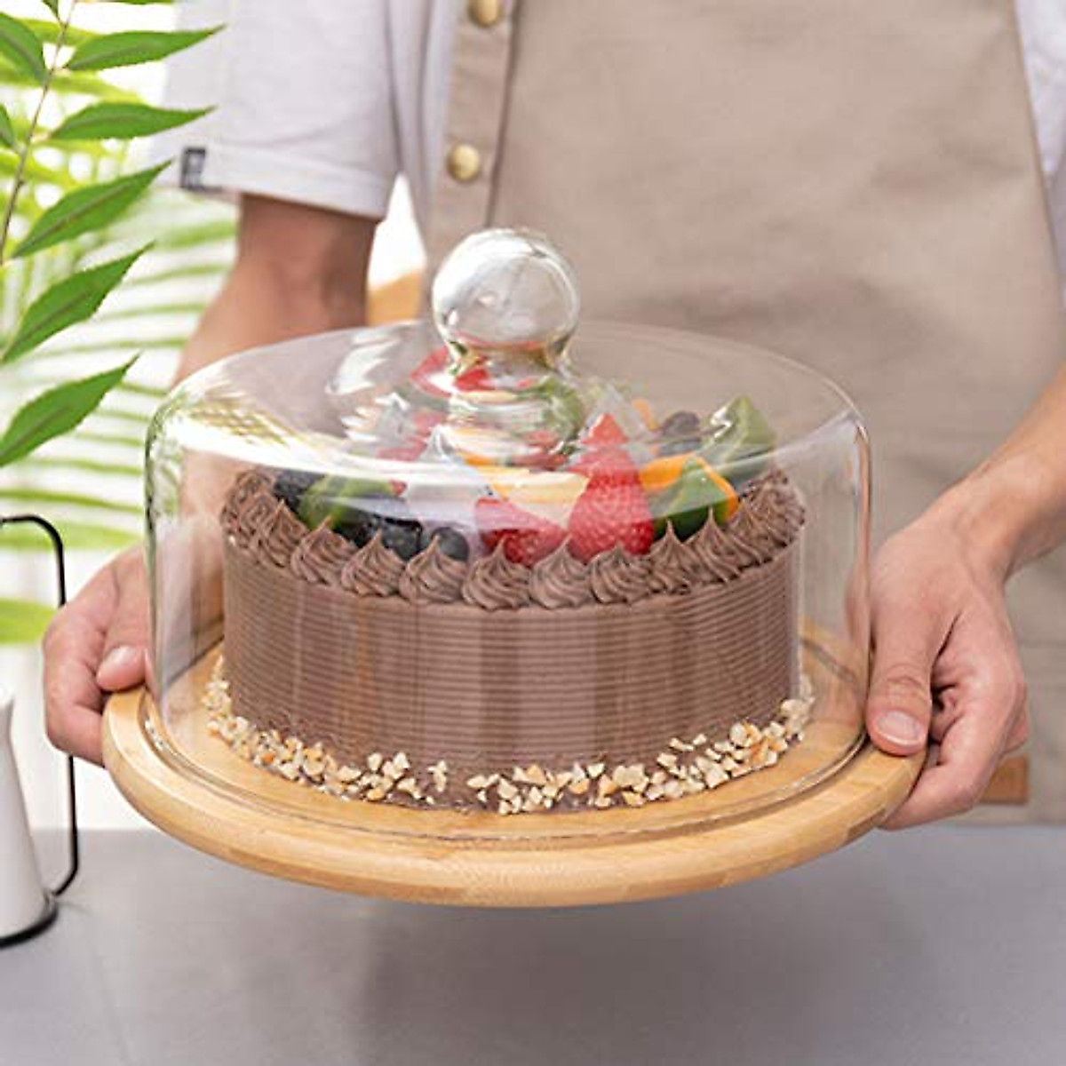 Cake Stand with Dome, Display Cake Stand Serving Platter Snack Tray Round Dessert Plate Tray for Baking Wedding Party (21 * 21 * 15.7cm)