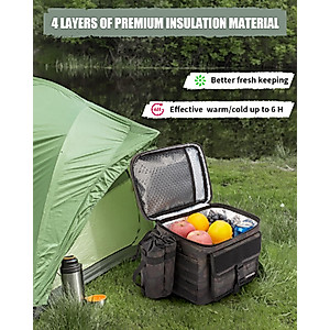 JOYHILL Tactical Lunch Box for Men, Insulated Lunch Bag with Detachable Bottle Pouch Holder, Large Durable Thermal Cooler Bag for Adult, Modern Leakproof Bag for Adult Work, Camping, Picnic, Black