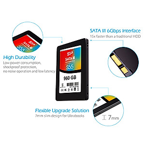 Silicon Power 480GB SSD S55 TLC (SLC Cache Performance Boost) SATA III 2.5" 7mm (0.28") Internal Solid State Drive- Free-download SSD Health Monitor Tool Included (SP480GBSS3S55S25AE)