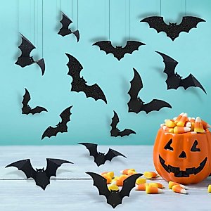 24Pcs Black Hanging Bats Halloween Decorations Outdoor, Flying Bats Hanging Halloween Decorations for Hanging in The Tree, Porch, Yard, Lawn, Indoor