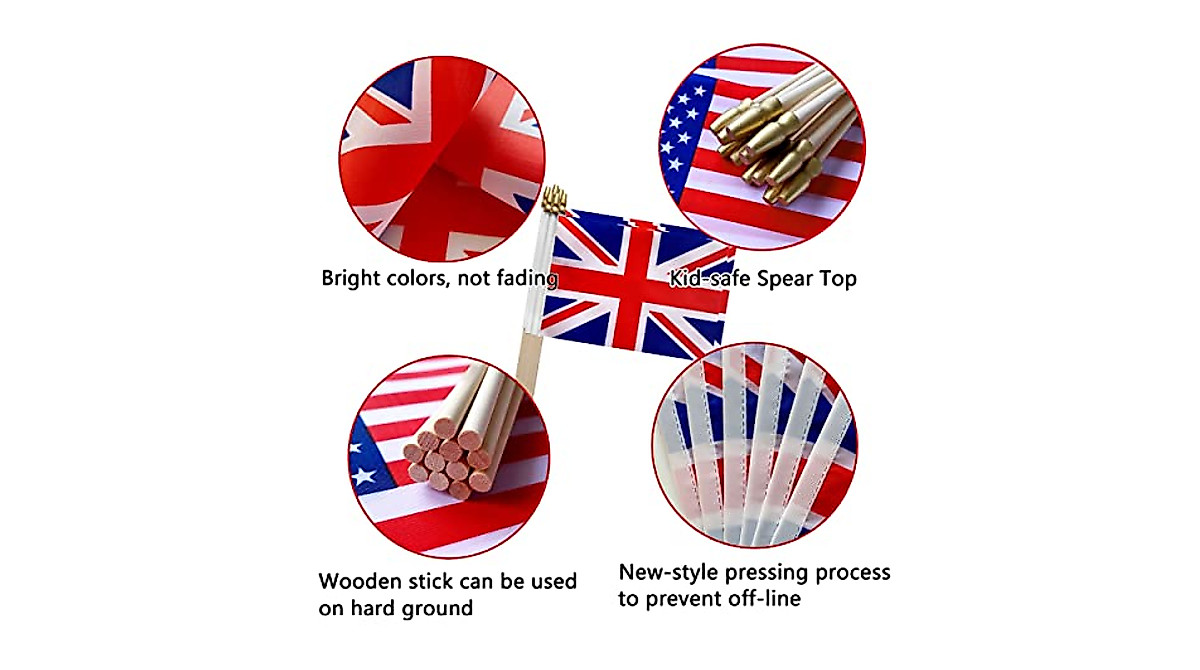 UK Flag Pack - 12 Handheld British Flags for Parades & Parties