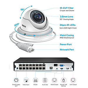 ZOSI 4K 16CH PoE Home Security Cameras System,4K 8MP 16CH H.265 CCTV NVR with 4TB HDD and 16 x 5MP Indoor Outdoor PoE IP Bullet Dome Cameras with Night Vision,Remote Access for 24/7 Recording