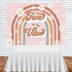 Lofaris Groovy 5th Birthday Backdrop Five is A Vibe Birthday Background Daisy Flower Girls Four Years Old Birthday Party Supplies Photo Prop Wall Decor 7x5ft