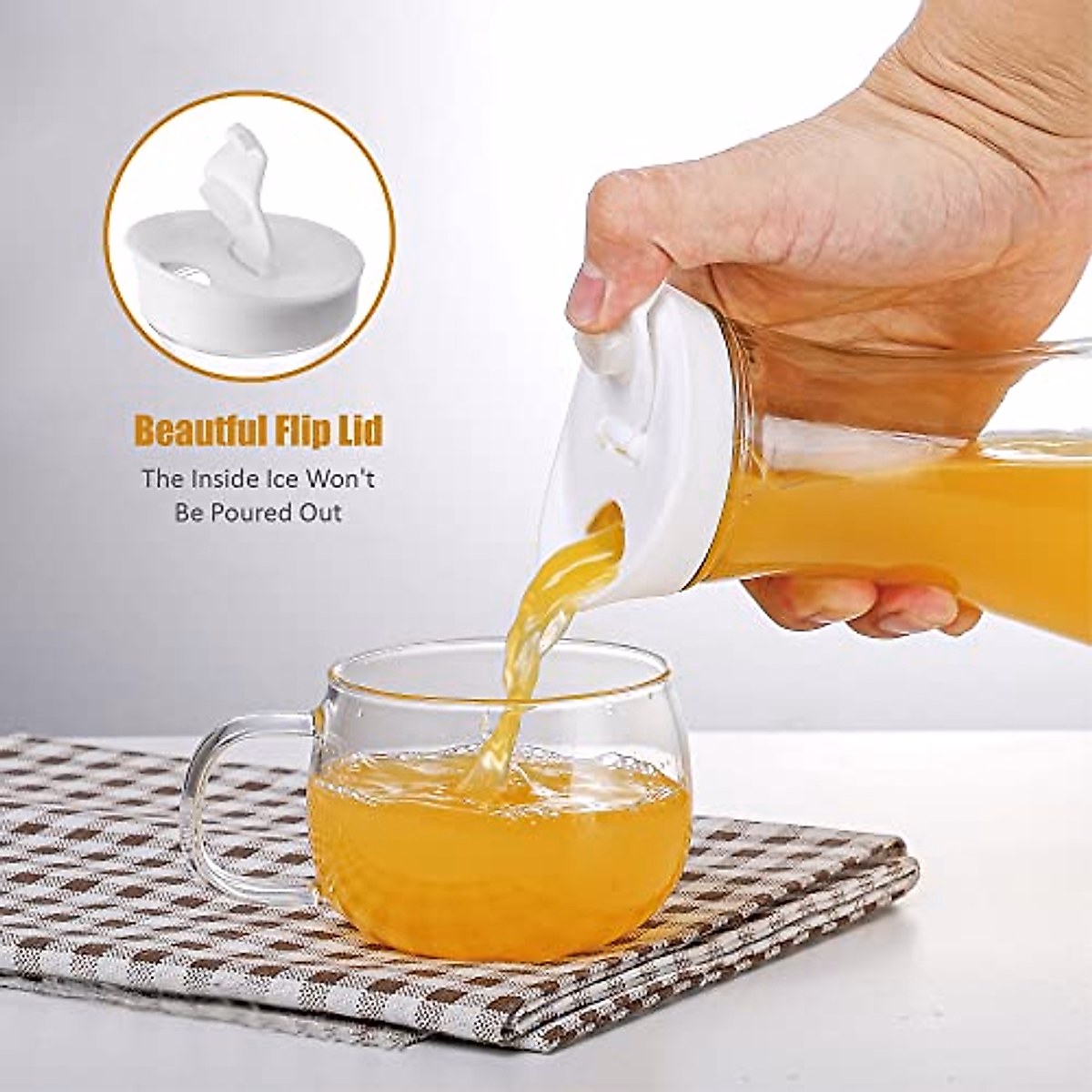 MOLADRI Glass Carafe with Lid, 1 Liter/34oz Juice Jugs for Mimosa Bar, Brunch, Party, Drink, Water, Wine, Ice Tea Pitcher, Beverage Jars for Fridge, Milk Containers for Refrigerator, Set of 3