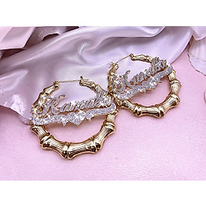 Custom Name Earring Bamboo Earring Personalized Gold Plated Name Bamboo Hoops For Girls Women Gift Graduation Earring gift