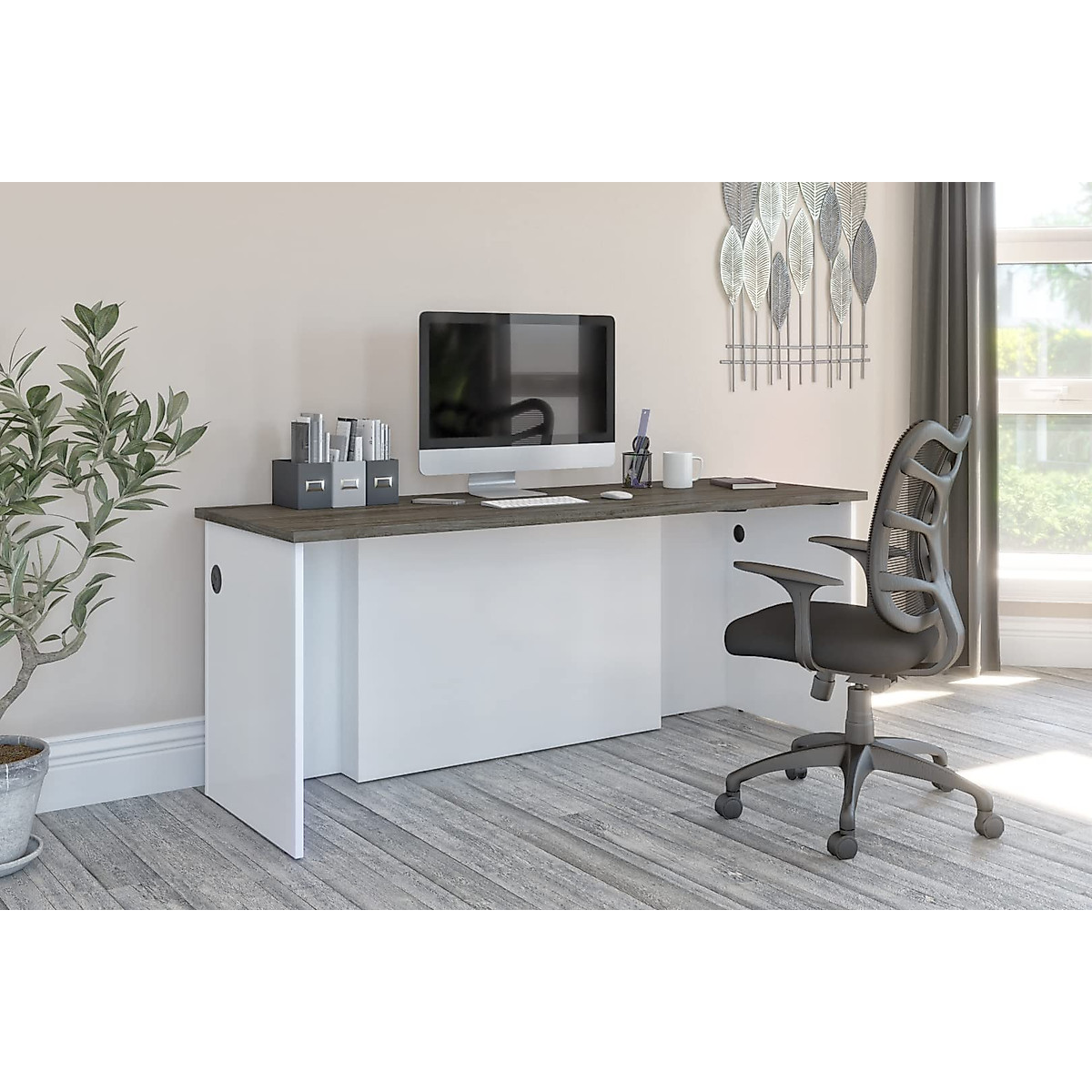 Bestar Norma 71W Desk Shell in Walnut Grey & White